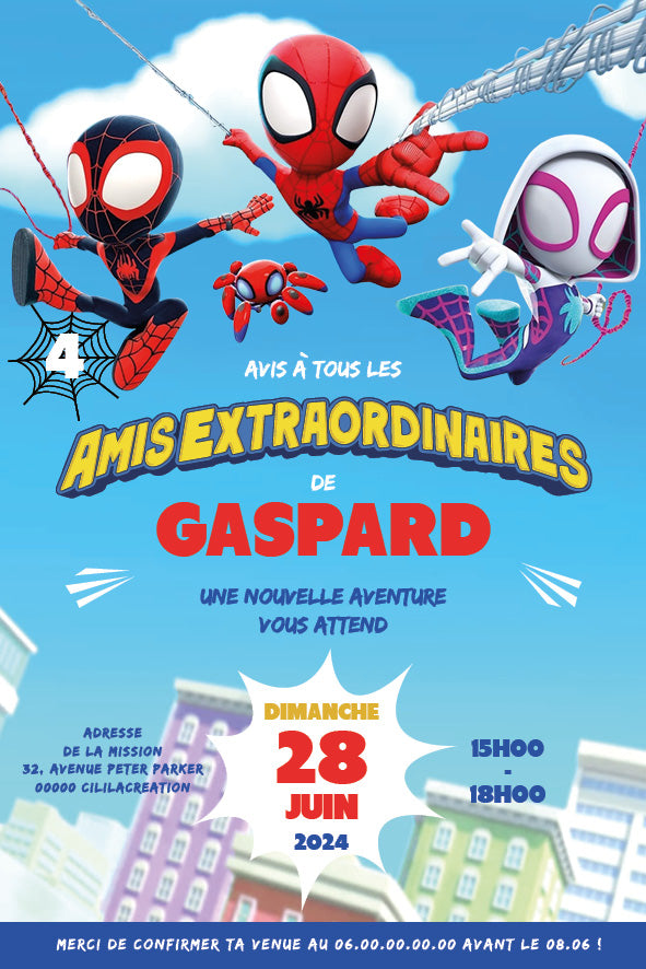 Invitation anniversaire personnalisable - Spidey et ses amis extraordi ...