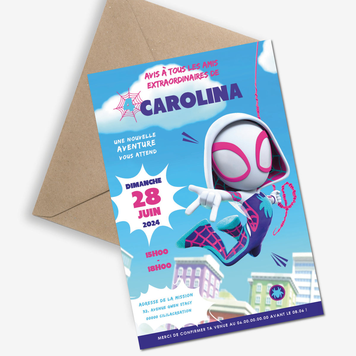 Invitation anniversaire personnalisable - Ghost-Spider - CililaCreation